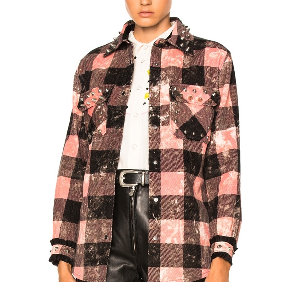 Coach | Tops | Coach Pink Plaid Studded Shirt | Poshmark